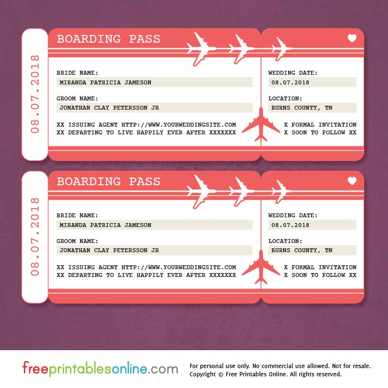 Printable Airline Ticket Boarding Pass Template Vacation Boarding Pass 